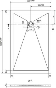 Mexen Stone+, obdélníková vanička z minerálního kompozitu 140 x 80 cm, černá matná, 44708014
