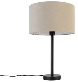 Moderní stolní lampa černá s bouclé stínítkem světle hnědým 35 cm - Simplo