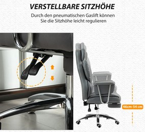 Kancelářská židle HOMCOM s funkcí polohování, ergonomická kancelářská židle, výškově nastavitelná otočná židle s podnožkou, čalouněná, max. nosnost 1…