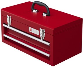 DURHAND box na nářadí prázdný 46x24x22cm se 2 zásuvkami a 2 zámky, horní přihrádka, rukojeť, ocelový box na nářadí v červené barvě | Aosom.de