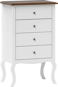 HOMCOM Komoda se 4 Šuplíky ve Francouzském Stylu - Dětská Komoda s Protiskluzovým Designem pro Obývací Pokoj a Chodbu 60x40x98,5 cm Bílá a Dub | Aosom