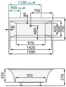 Santech VARIA 150 x 75 cm SAVAR150 vana akrylátová