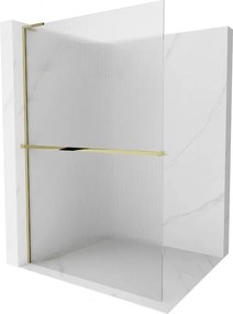 Mexen Kioto+ L, sprchová zástěna Walk-In s poličkou a věšákem 110 x 200 cm, 8mm sklo s žebrovým vzorem, zlatý lesklý profil, 800-110-123-50-09
