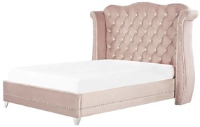 Sametová postel 160 x 200 cm pastelově růžová AYETTE Beliani