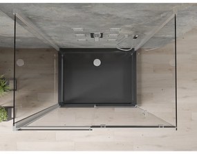 Mexen Omega, 3-stěnový sprchový kout s posuvnými dveřmi 100 (dveře) x 100 (stěna) x 190 cm, 8mm čiré sklo, chromový profil + černá sprchová vanička SLIM, 825-100-100-01-00-3S-4070