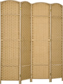 HOMCOM Interiérový dřevěný příčka 4 panely 160 x 170 cm Skládací zástěna s tkanou úpravou, dělicí přepážka pro obývací pokoj, ložnici, domácnost, pří…