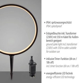 LD 19510-18 ZIRKULU LED venkovní svítidlo se zápichem průměr 32cm černá IP65 s časovačem do zahrady 3000K - JUST LIGHT