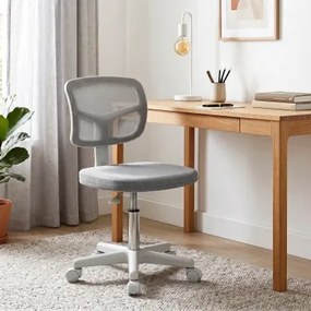 Vinsetto ergonomická kancelářská židle bez opěrek na ruce, otočná židle s prohnutým síťovaným opěradlem a kolečky, šedá