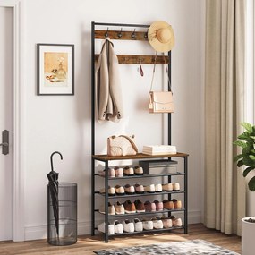 Předsíňový věšák s botníkem Vasagle Mjora 80 cm černý/hnědý