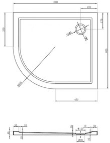 Mexen Flow, asymetrická čtvrtkruhová sprchová vanička slim, pravá 100 x 80 cm, černá matná, 46Q708010R
