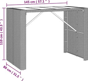 7dílný zahradní barový set černý polyratan a masivní akácie 3187702