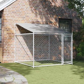 Klec pro psy se střechou a dvířky šedá 2x2x2 m pozinkovaná ocel 172559