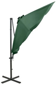 Konzolový slunečník s tyčí a LED světly zelený 300 cm,  312329