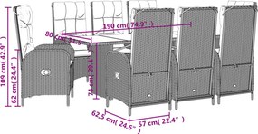 9dílný zahradní jídelní set s poduškami černý polyratan 3213515