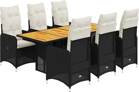 7dílný zahradní bistro set s poduškami černý polyratan 3276984