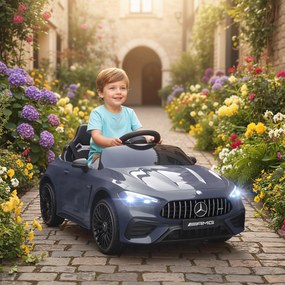 AIYAPLAY Dětské elektrické auto, design Mercedes, 12V motory, dálkové ovládání, LED světla, hudba, pro děti 3-6 let, šedá