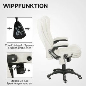 Vinsetto Ergonomická židle ke stolu s masážní funkcí, 68 x 72 x 110–120 cm, krémově bílá