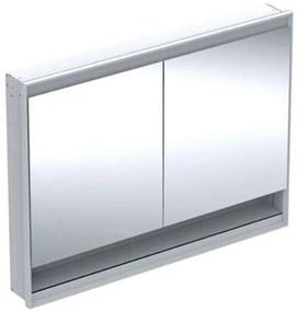 Geberit ONE - Zrcadlová skříňka s LED osvětlením, 120x90x15 cm, 2 dvířka, s nikou, vestavná, hliník 505.825.00.1