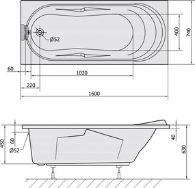 Polysan ADRIANA obdélníková vana 160x74x45cm, bílá 43111