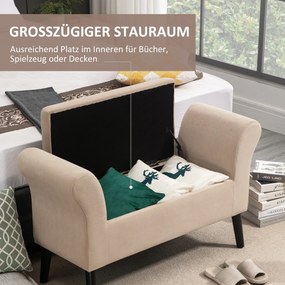 HOMCOM Lavice do obývacího pokoje Moderní čalouněná lavice s úložným prostorem, sametový polyester, kaučukové dřevo, područky, 115.5x43.5x66cm| Aosom