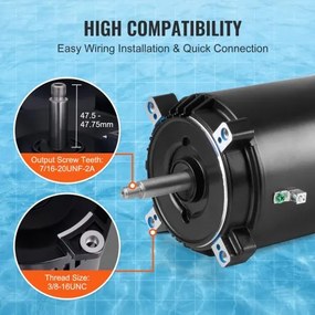 0,75 kW motor bazénového čerpadla 115/230 V 9,8/4,9 A 56J 3450RPM 90μF/250 V