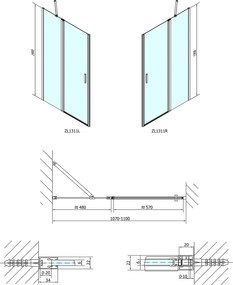 Polysan Polysan, ZOOM LINE sprchové dveře 1100mm, čiré sklo, ZL1311