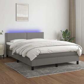 Box Spring Postel S Matrací A Led Textil Tmavě Šedá Hladké s hřebíky 140