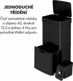 Klarstein TouchLess Black Stainless Steel, odpadkový koš, senzor, 72 l, černý