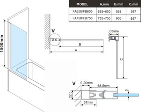 Polysan Polysan, ROTA vanová zástěna otočná 750mm, čiré sklo, FA750