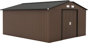 Outsunny Toolhouse 12,4 m², Zahradní Kůlna s Šikmou Střechou, Posuvné Dveře, Základna, 386 x 340 x 200 cm, Kůlna na Nářadí z Pozinkované Oceli, Odolná