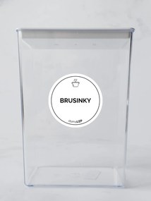 BRUSINKY – bílá samolepka na dózu, tučné písmo, 5 cm | DomaLEP