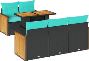 6dílná zahradní sedací souprava s polštáři černá polyratan akácie 3327662