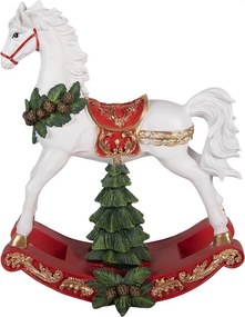 Vánoční dekorace bílý houpací koník se stromečkem - 32*12*39 cm
