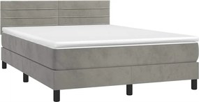 Box spring postel s matrací a LED světle šedá 140x190 cm samet 3134459