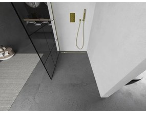 Mexen Kioto L, sprchová zástěna Walk-In 110 x 200 cm, 8mm čiré sklo černý vzor, ​​zlatý matný profil, 800-110-103-55-77
