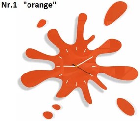 Oranžové nalepovací nástěnné hodiny ve tvaru kaňky