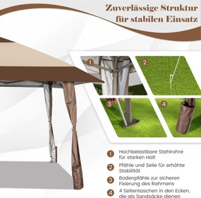 Costway 4 m x 4 m Patio Altán Canopy stan s koly, béžový