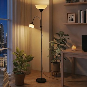 HOMCOM Stojací lampa s reflektorem, lampa matky a dítěte, vysoká lampa se 3 barevnými teplotami a flexibilním husím krkem, černá