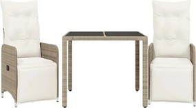 3dílný zahradní bistro set s poduškami hnědý polyratan 3277209