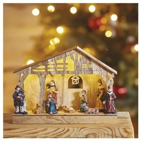 Dřevěný LED vánoční betlém Betla s časovačem 19 cm teplá bílá