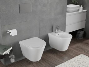 Mexen Rico, závěsná WC mísa 490x360x370 mm, Rimless Tornádo + WC sedátko z duroplastu, bílá lesklá, 30720300T