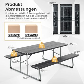 Costway Skládací piknikový stůl se 2 lavicemi Sada kempingového stolu 183 cm
