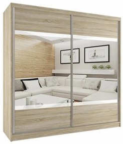 Moderní šatní skříň s posuvnými dveřmi zrcadlem v různých variantách šířka 200 cm dub sonoma korpus 127