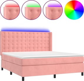 Box spring postel s matrací a LED růžová 180x200 cm samet 3139822