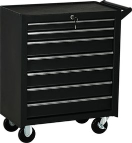 DURHAND Tool Cart with 7 Drawers, EVA Mats, Lock and 2 Keys, Braked Wheels and Handle, Steel for Garage, Black | Aosom
