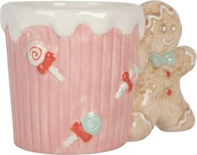Růžový keramický hrnek s perníčkem Gingerbread - 15*10*10 cm / 350 ml