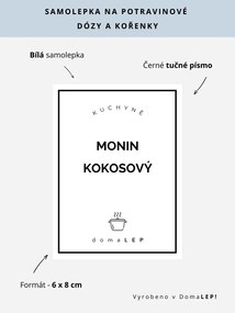Samolepka na láhev MONIN KOKOSOVÝ 6 x 8 cm – bílá vinylová, voděodolná, omyvatelná samolepka na dózy, tučné písmo