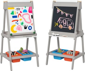 AIYAPLAY 3v1 dětská tabule, oboustranný dětský easel s tabulí na křídu, bílou tabulí, easel s mazacím nástrojem, kreslicím papírem a úložnými boxy pro