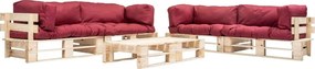 vidaXL 6dílná zahradní sedací souprava z palet a podušky dřevo [277470] Barva: Přírodní a červená
