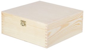 Dřevěná krabička s víkem a zapínáním - 25 x 25 x 10 cm, přírodní